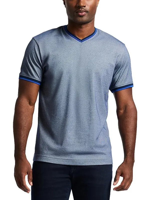 Robert Graham Holton Textured V Neck Tee - Navy