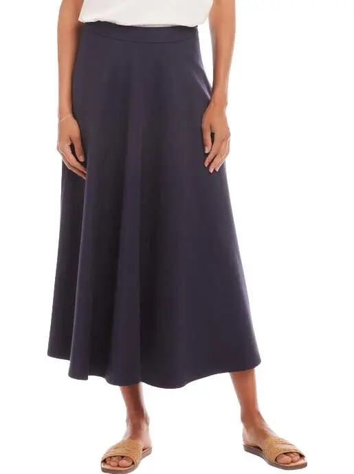Karen Kane Cotton Blend A-line Midi Skirt - Navy