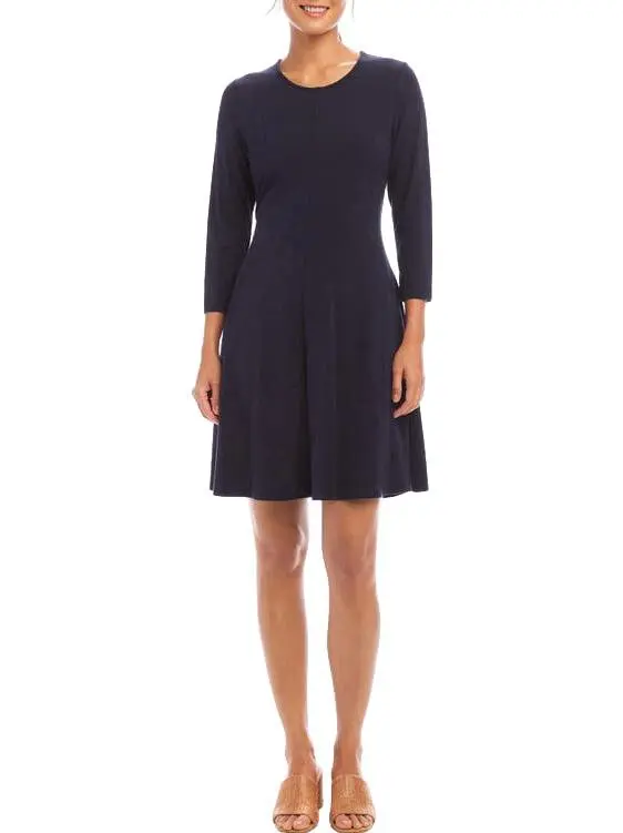 Karen Kane Long Sleeve Fit & Flare Dress - Navy