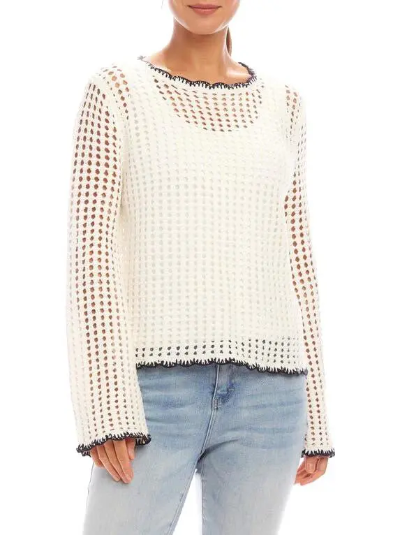 Karen Kane Crochet Sweater - Natural