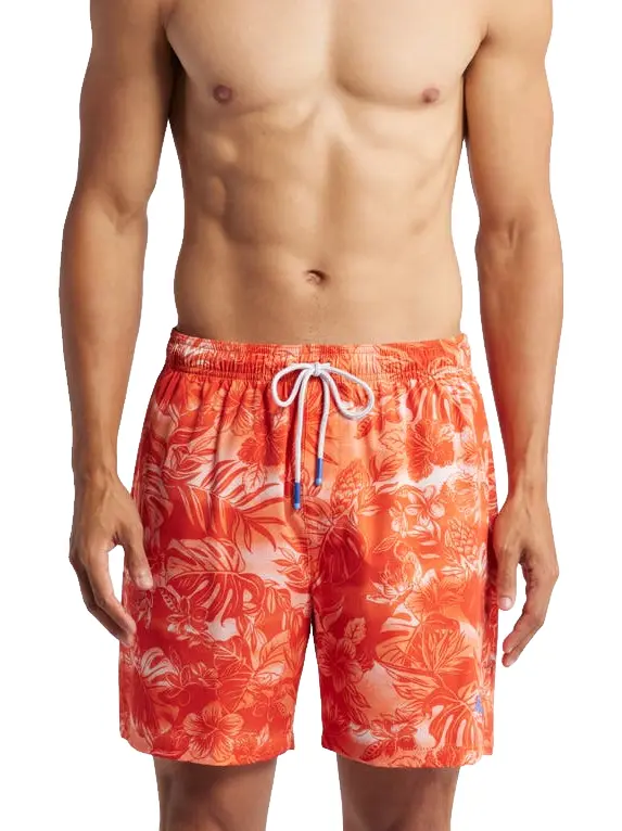 Tommy Bahama Naples Ocean Escape Floral Performance Swim Trunks - Orange Candy