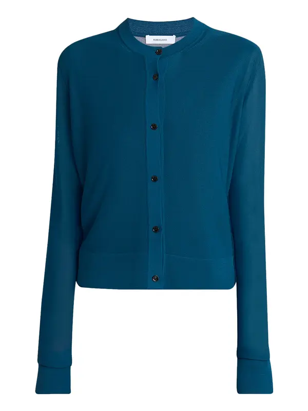 FERRAGAMO Semi Sheer Cardigan - Teal Blue