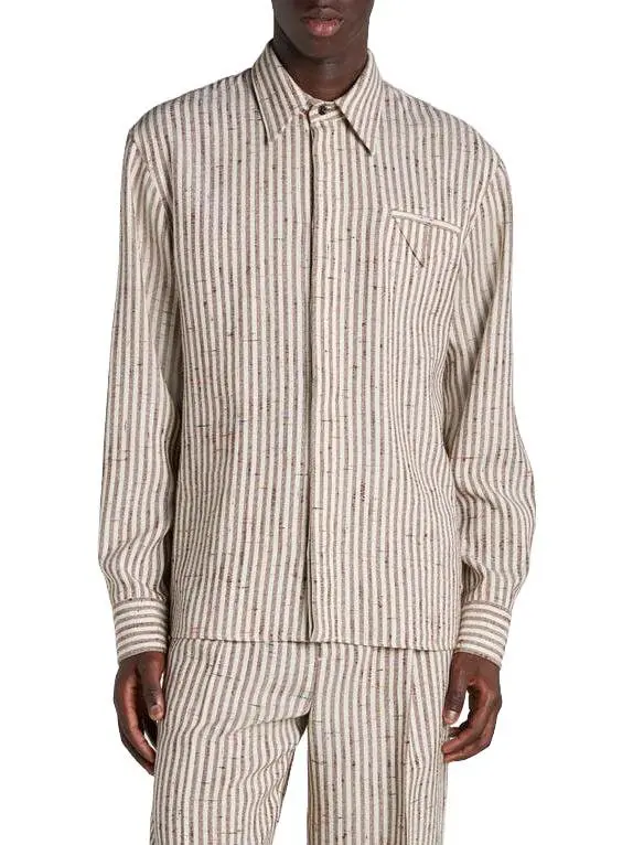 Bottega Veneta Flecked Stripe Button-up Shirt - 9236 Talc/ Loam