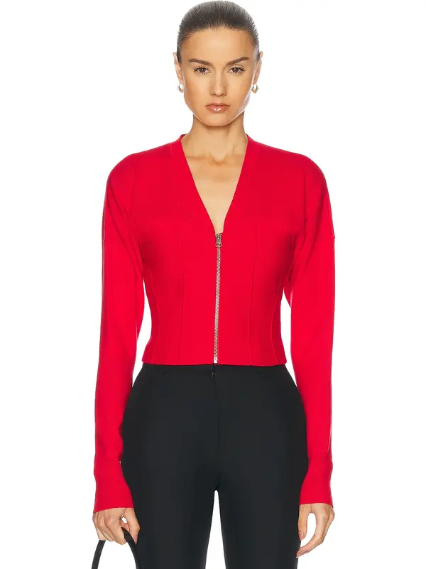 Fleur Du Mal Knit Zip Bustier Cardigan - Rouge
