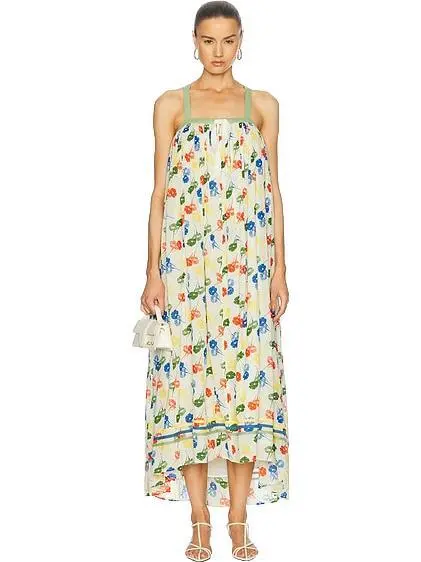 BODE Flower Stamp Dress - White Multi