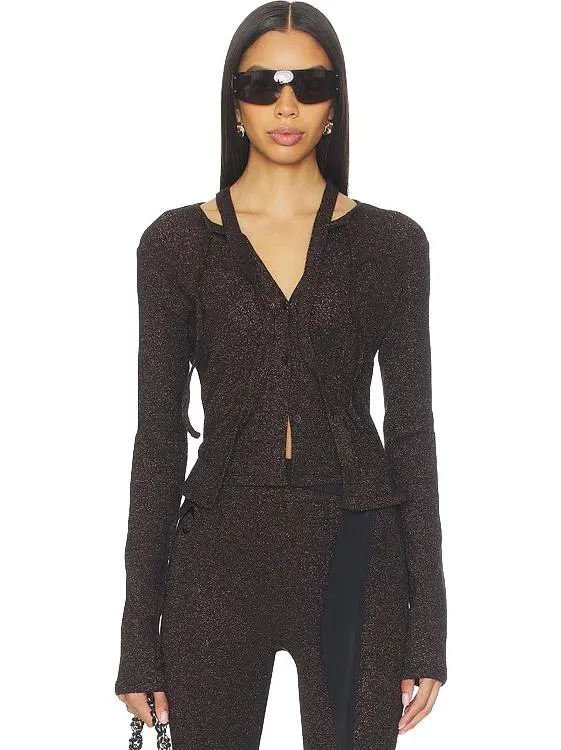 Ottolinger Double Closure Rib Cardigan - Black & Bronze Glitter