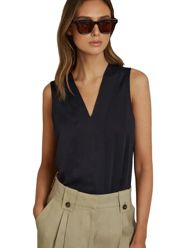REISS Mira V-neck Shell Top - Navy
