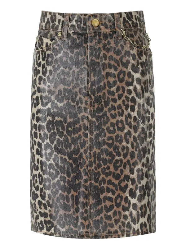 GANNI Animal Print Denim Mini Skirt - Brown