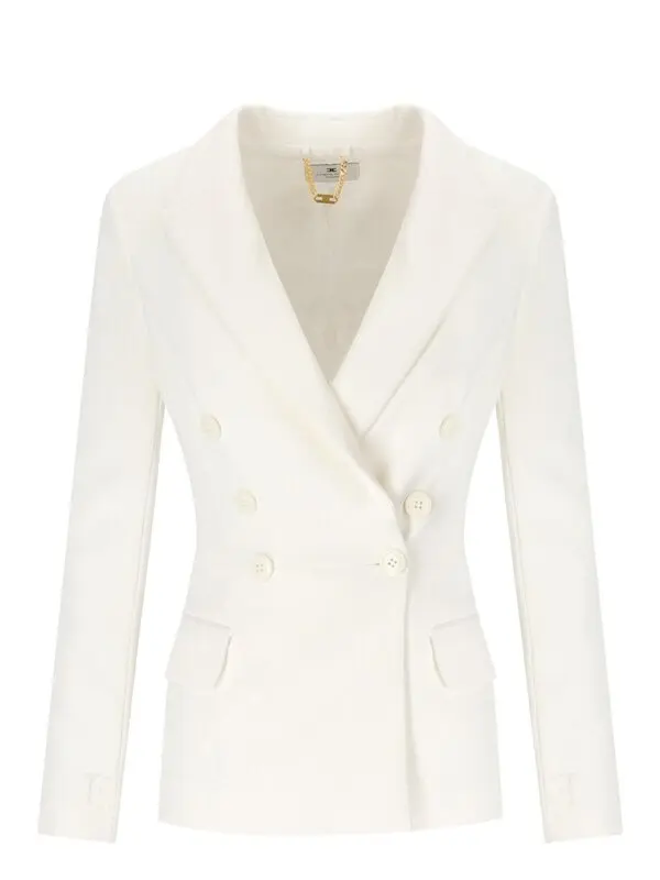 Elisabetta Franchi Ivory Crepe Double Breasted Jacket - White