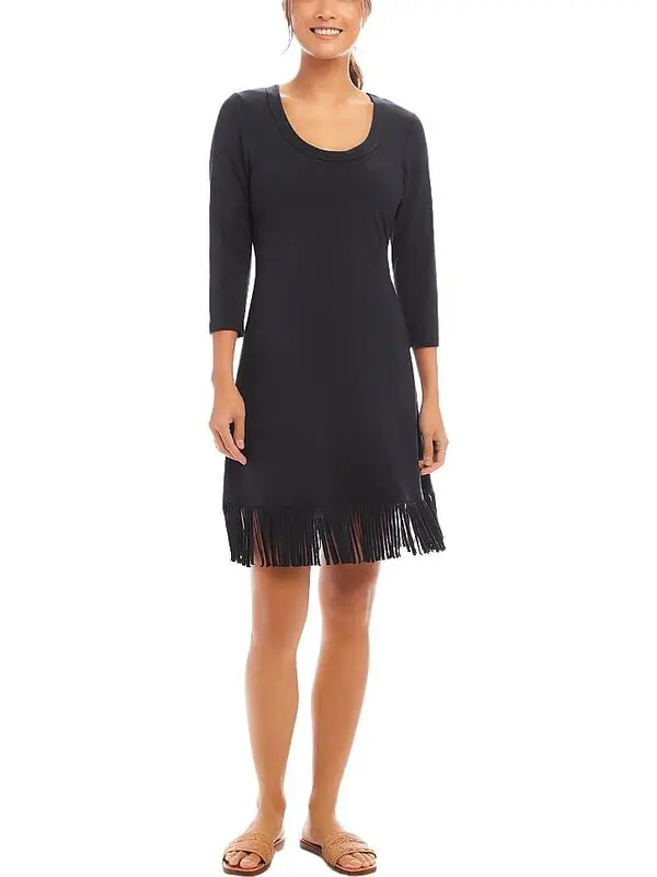 Karen Kane Three Quarter Sleeve Fringe Hem Dress - Navy