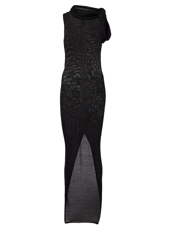 Rick Owens Banded Virgin Wool Maxi Dress - Black