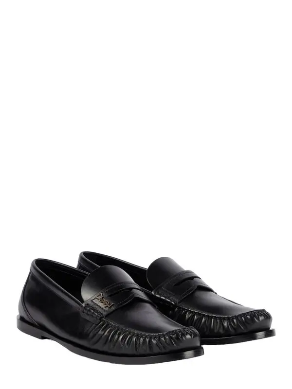 Saint Laurent Laurent Leather Penny Loafers - Black