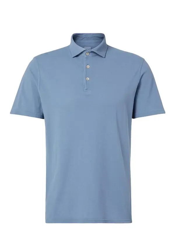 Fedeli Cotton Piqué Polo Shirt - Blue