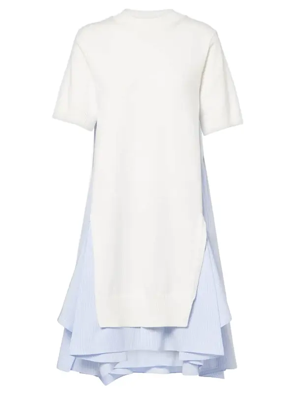 Sacai Striped Cotton-blend Poplin Midi Dress - Blue
