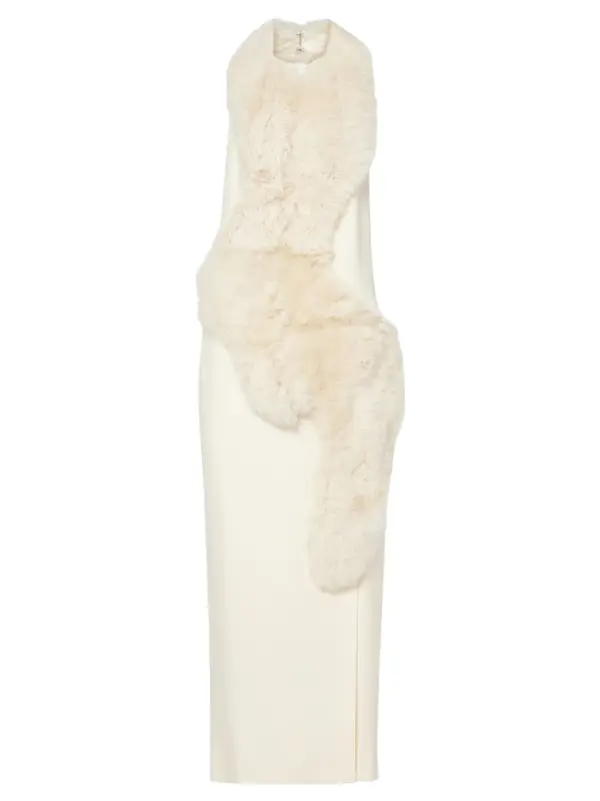 TOTÊME Shearling-trimmed Cady Midi Dress - White