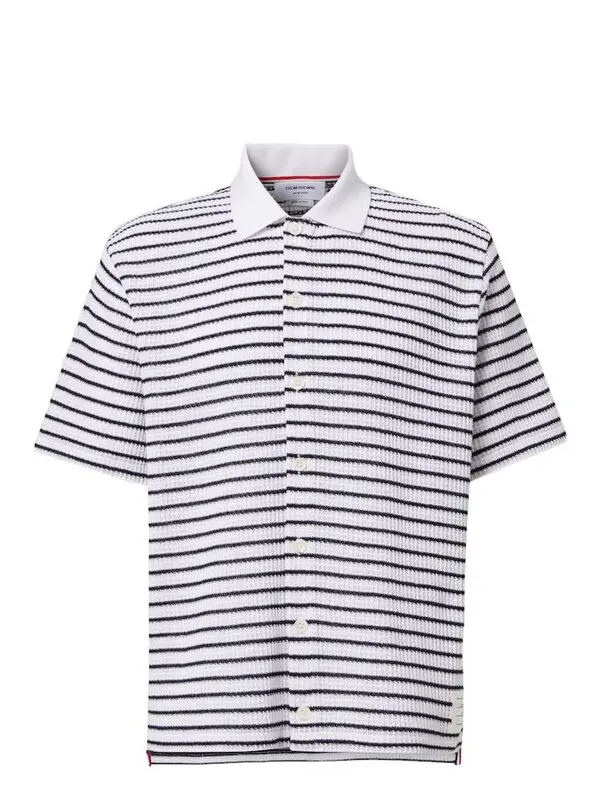 Thom Browne Striped Waffle-knit Cotton Polo Shirt - Blue