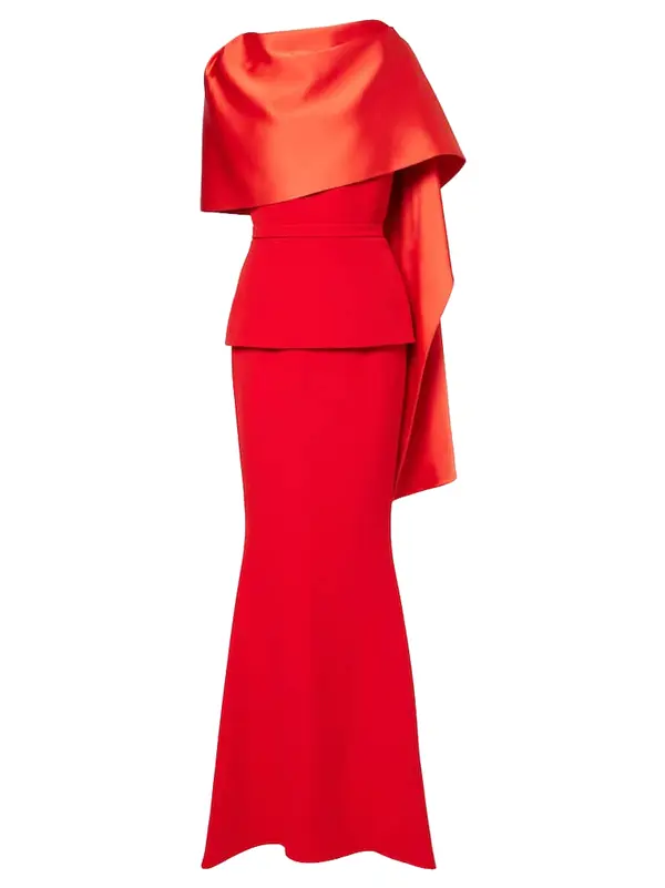 Safiyaa Evangelina Caped Crêpe Gown - Red