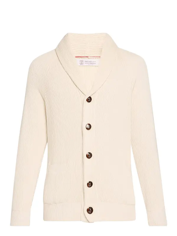 Brunello Cucinelli Ribbed Cotton Shawl Cardigan - White