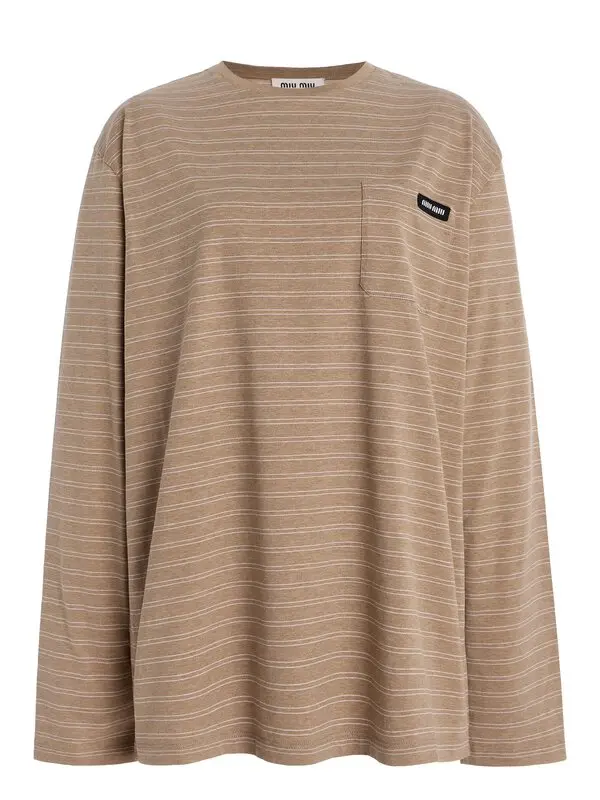 Miu Miu Striped Cotton Jersey T-shirt - Brown