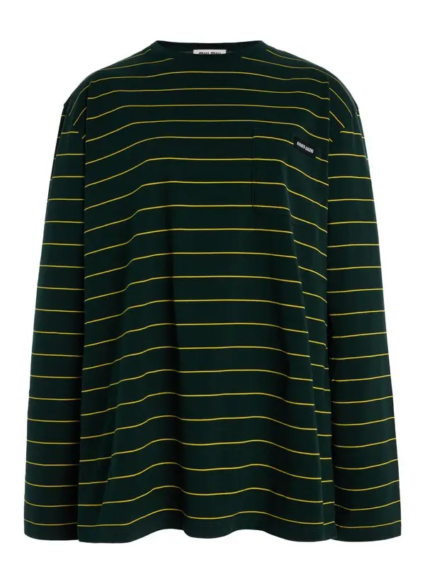 Miu Miu Striped Cotton Jersey T-shirt - Green