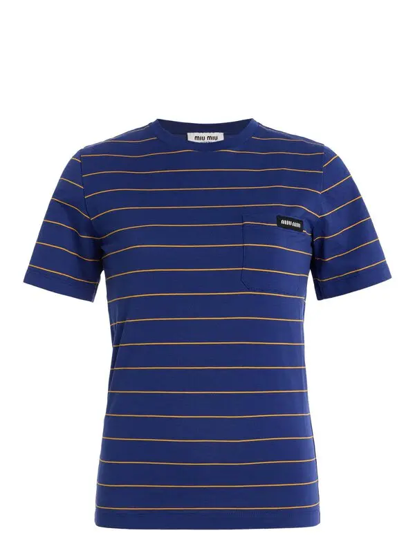 Miu Miu Striped Cotton Jersey T-shirt - Blue