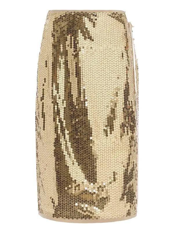 Prada Sequined Wrap Midi Skirt - Gold
