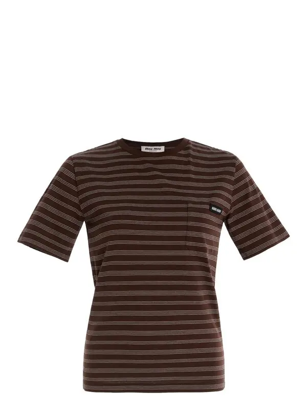 Miu Miu Striped Cotton T-shirt - Brown