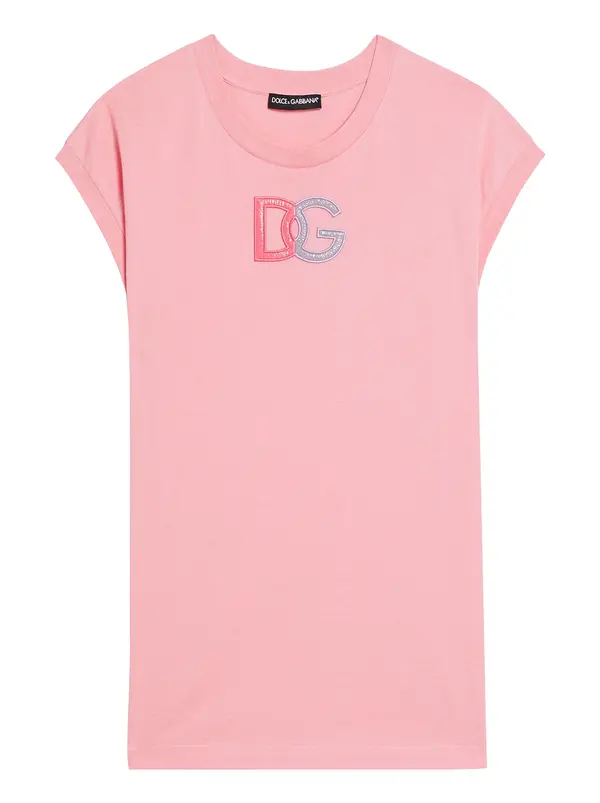 Dolce & Gabbana Appliquéd Cotton-jersey T-shirt - Baby Pink