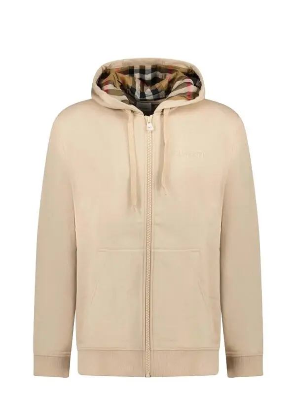 Burberry Hove Check Embroidery Logo Zip Hoodie - Soft Fawn