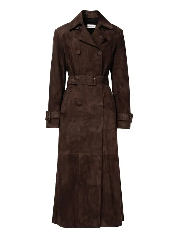Nour Hammour Tate Double-breasted Lambskin Trench - Brown