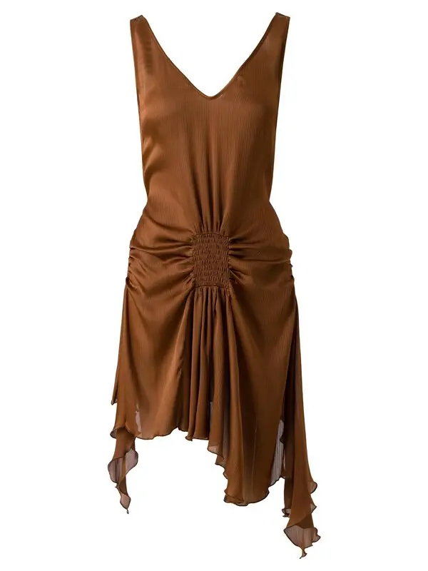 SIEDRES Clemens Gathered Satin Mini Dress - Brown