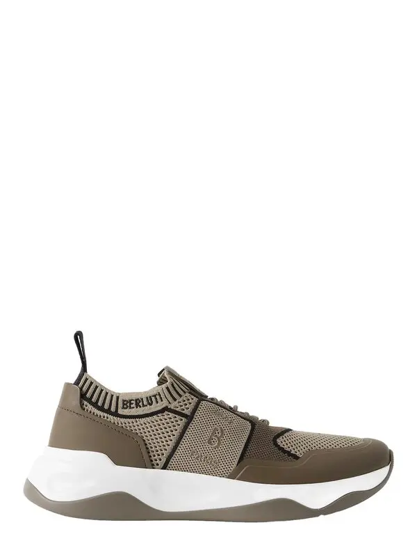 Berluti Shadow Leather-trimmed Sneakers - Neutrals