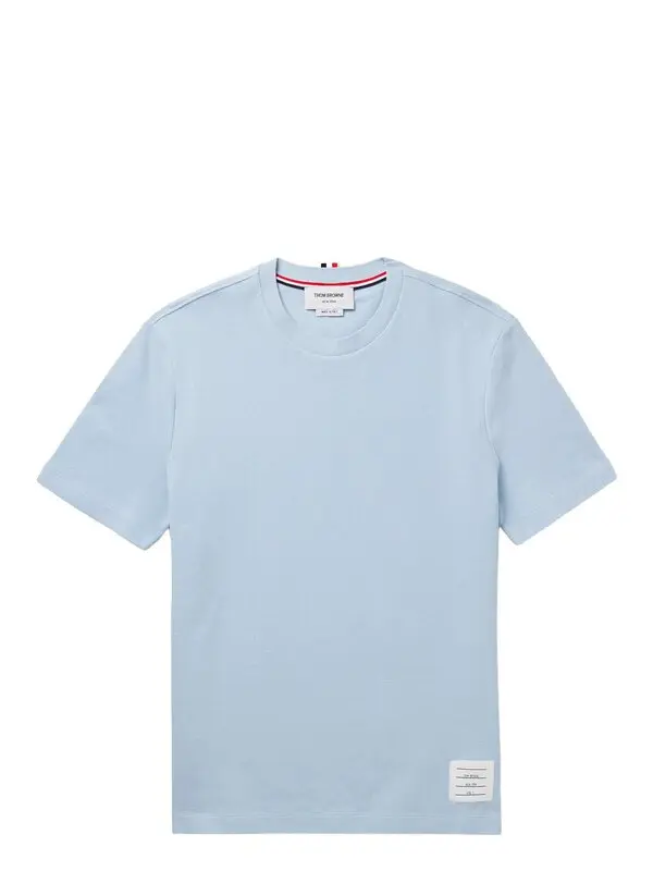 Thom Browne Logo-appliquéd Striped Cotton-piqué T-shirt - Blue