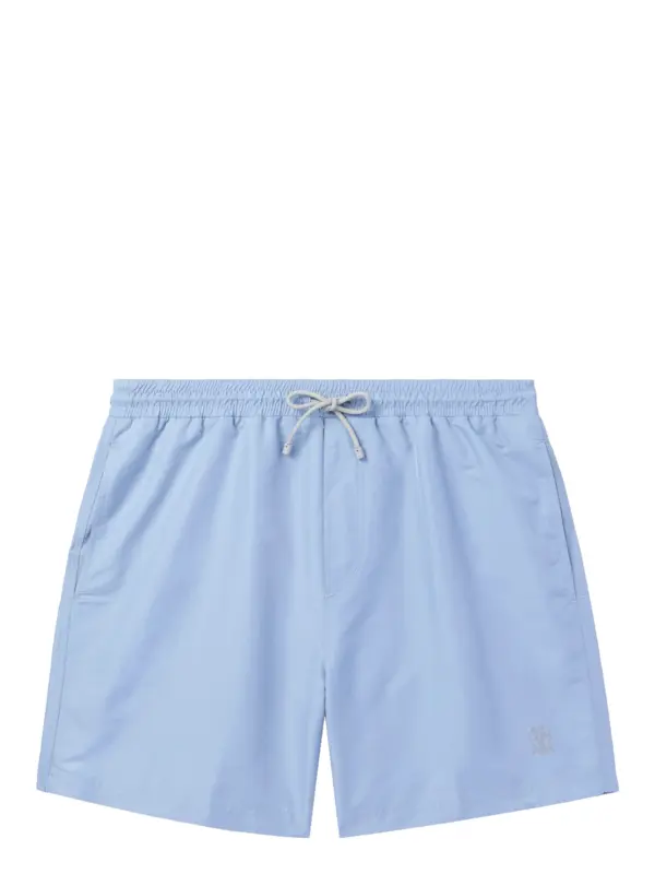 Brunello Cucinelli Straight-leg Mid-length Logo-embroidered Swim Shorts - Blue