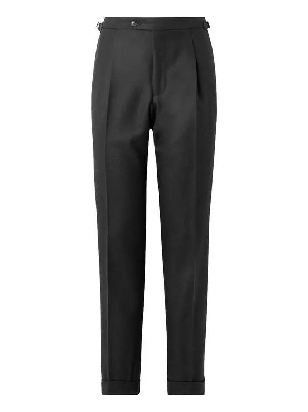 SAMAN AMEL Tapered Pleated Wool-twill Suit Trousers - Black