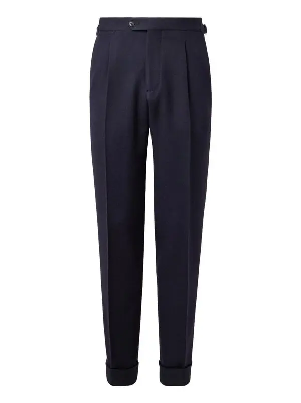 SAMAN AMEL Straight-leg Pleated Wool Suit Trousers - Blue