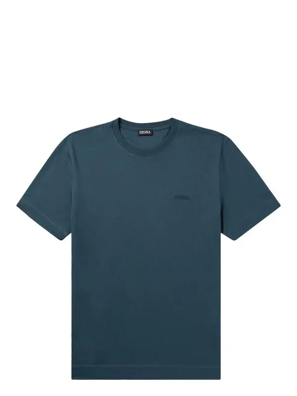 Zegna Slim-fit Logo-embroidered Cotton-jersey T-shirt - Blue