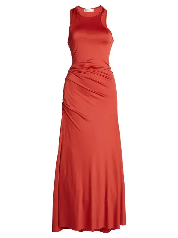 Victoria Beckham Ruched Jersey Midi Dress - Coral