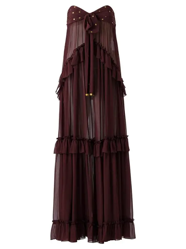 SIEDRES Josiane Embellished Chiffon Maxi Dress - Brown