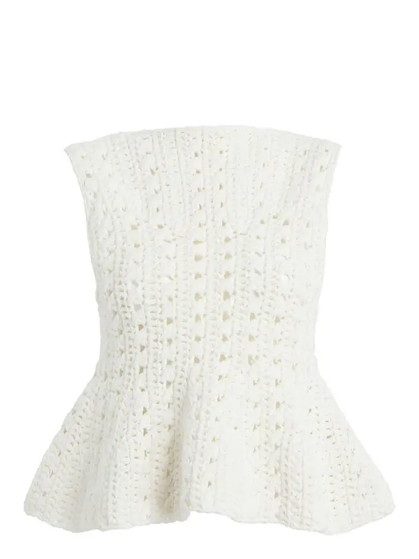 Khaite Yuka Crochet Peplum Top - White