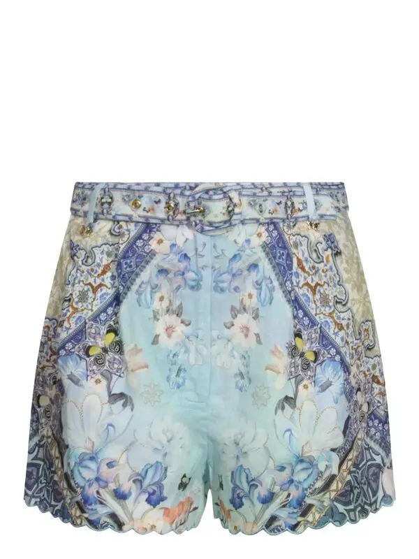 Camilla Printed Belted Shorts - Blue
