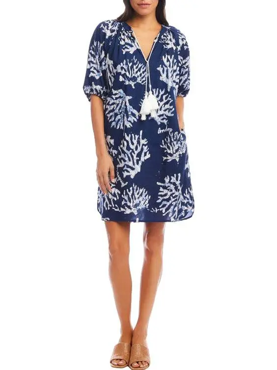 Karen Kane Coral Print Cotton Mini Dress - Navy