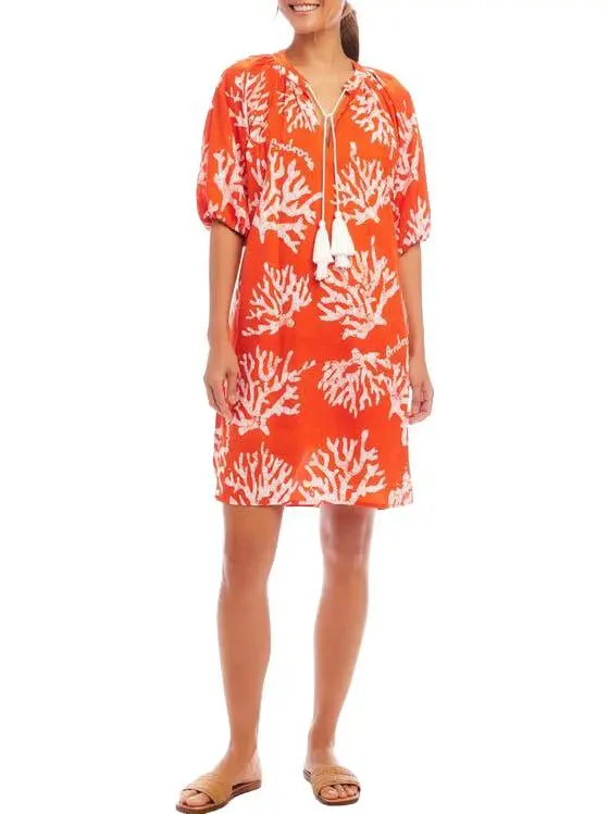 Karen Kane Coral Print Cotton Mini Dress - Orange