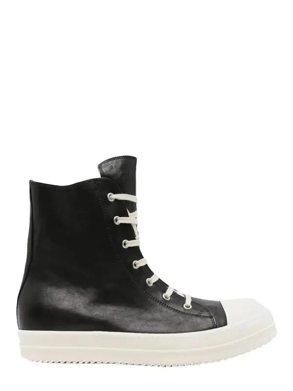 Rick Owens Hollywood High Waxed Leather Sneakers - Black/milk