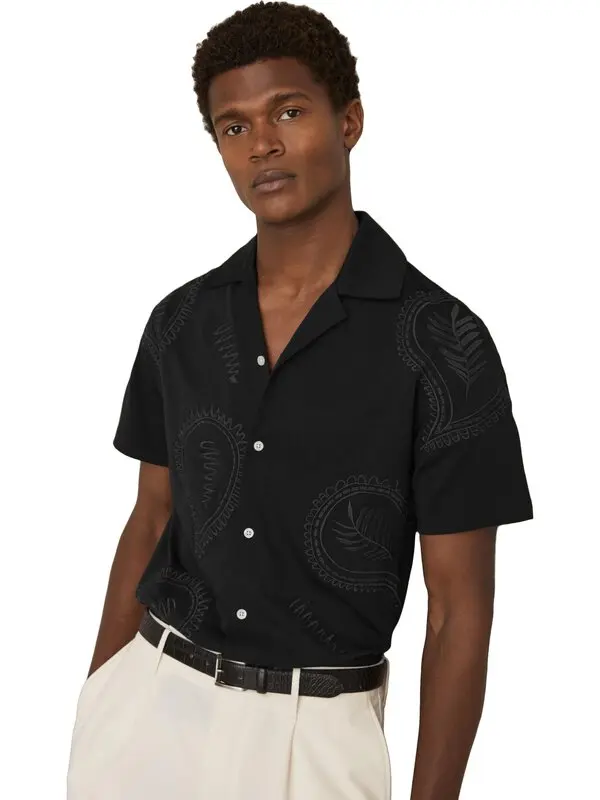 REISS Stockwell Cotton Paisley-embroidered Shirt - Black