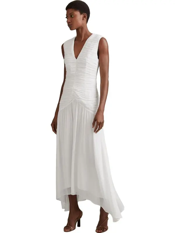 REISS Saffy Ruched Bodycon Midi Dress - Ivory