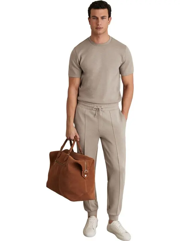 REISS Premier Premium Interlock-jersey Joggers - Taupe