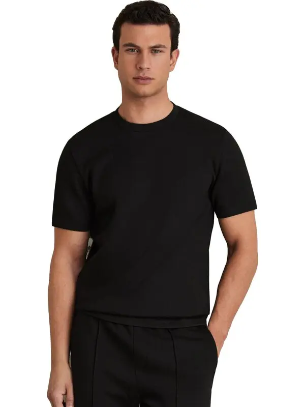 REISS Interlock Jersey Crew-neck T-shirt - Black