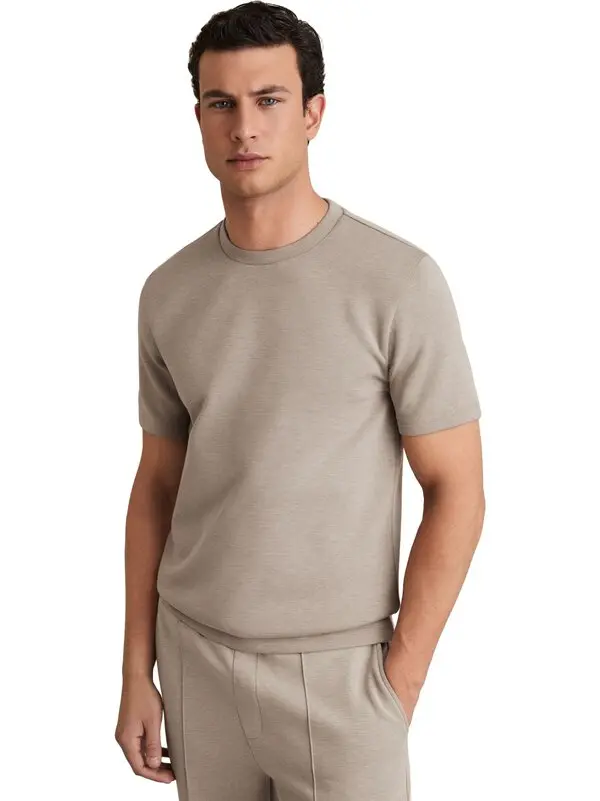 REISS Interlock Jersey Crew-neck T-shirt - Taupe