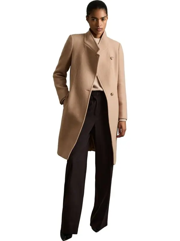REISS Maude Wool Blend Double Breasted Coat - Light Camel